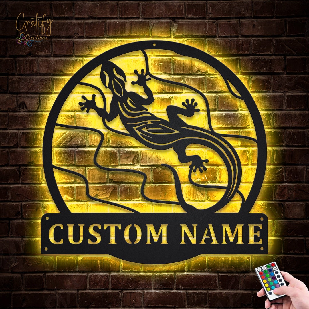 Lizard Gecko Metal Sign LED Lights V2, Custom Gecko the Lizard Metal ...