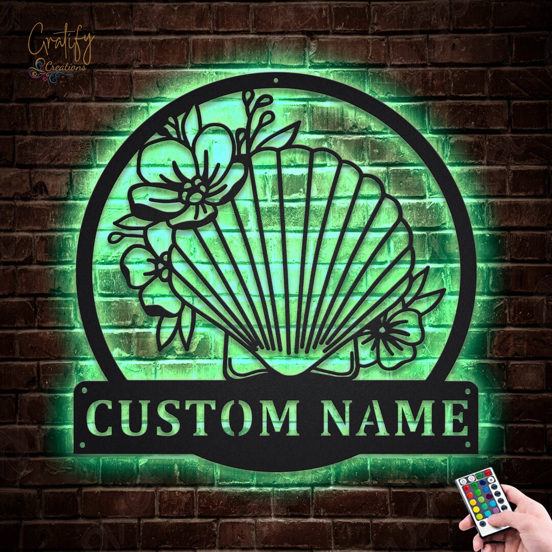 Flower Seashell Metal Sign LED Lights V1, Custom Seashell Metal Sign ...