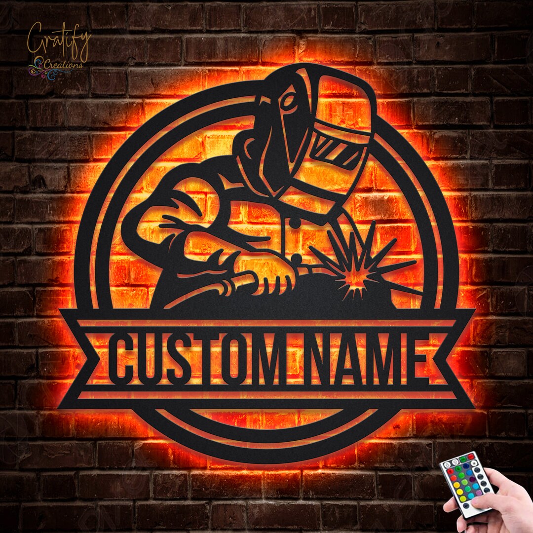 Welder Metal Wall Art LED Lights V2, Custom Welder Metal Signs, Welder ...