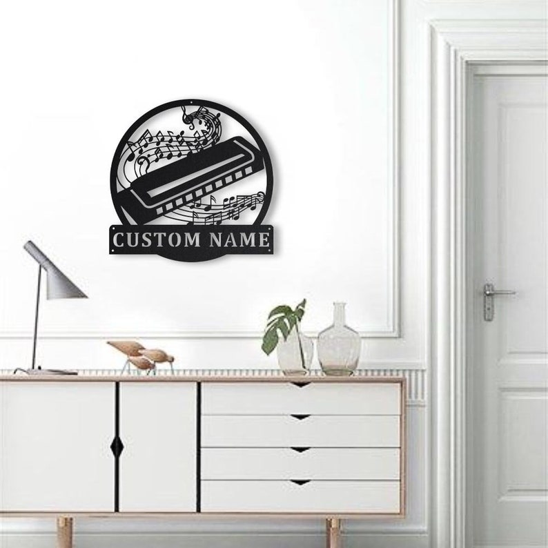 Harmonica Monogram Metal Sign Art, Custom Harmonica Metal Sign ...