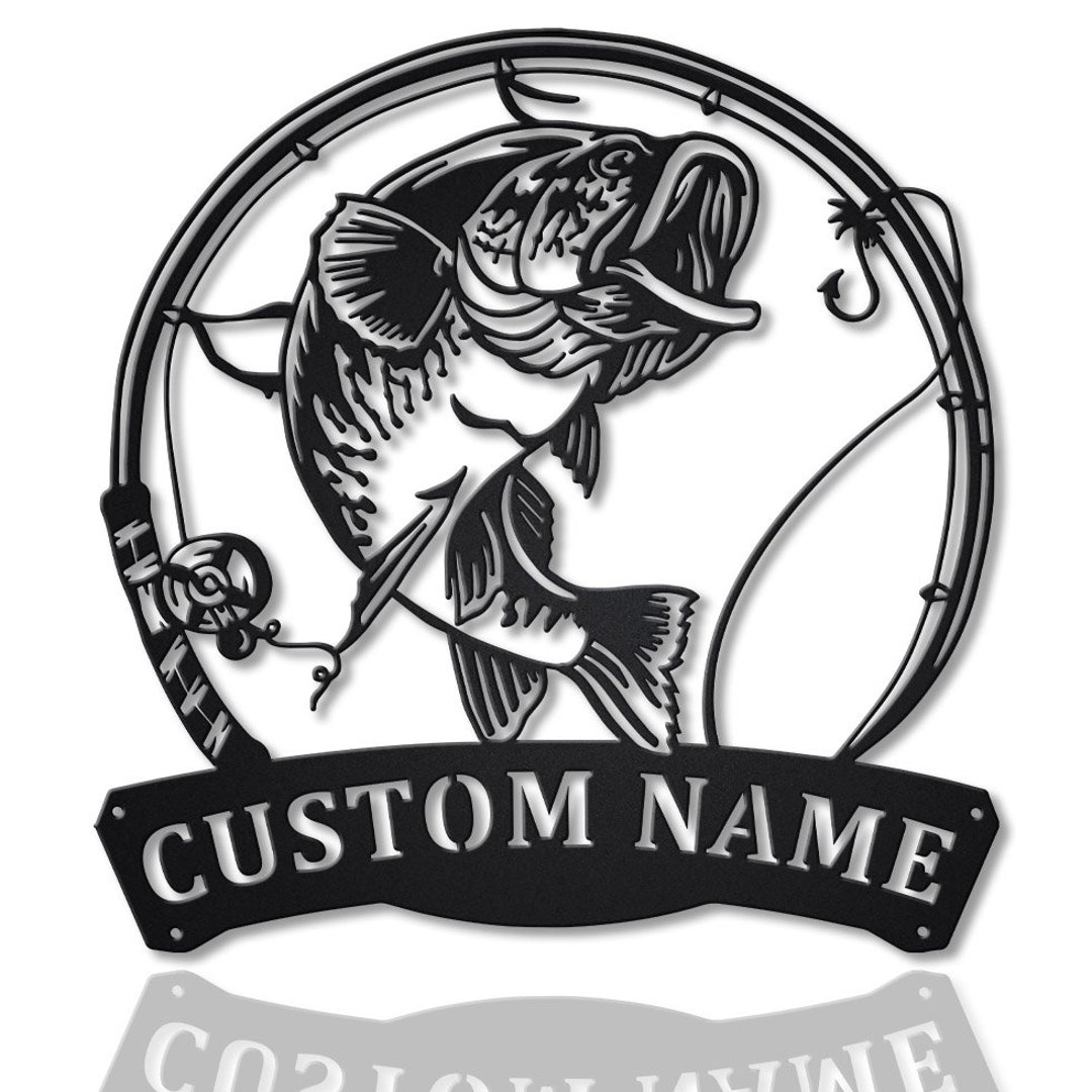 Custom Largemouth Bass Fish Pole Metal Sign Art, Personalized ...