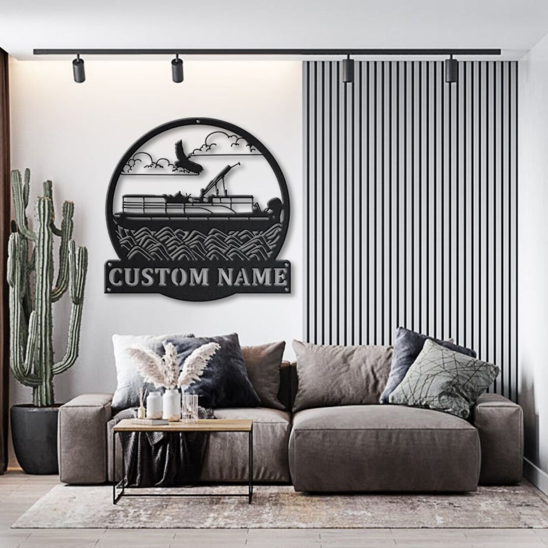 Pontoon Boat Metal Sign Art V3, Custom Pontoon Boat Monogram Metal Sign ...