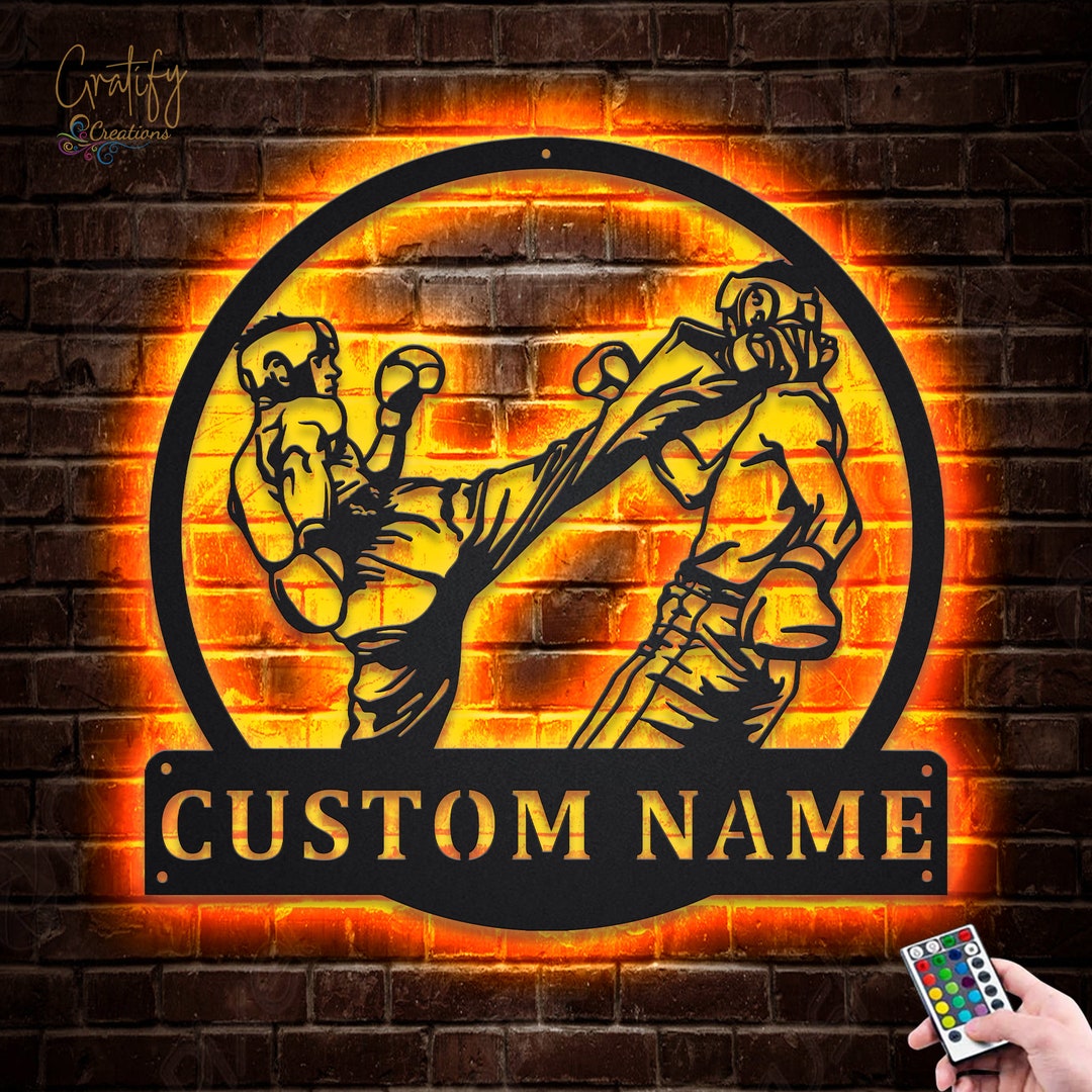 Kickboxing Sport Metal Sign LED Lights, Custom Kickboxing Sport Metal ...