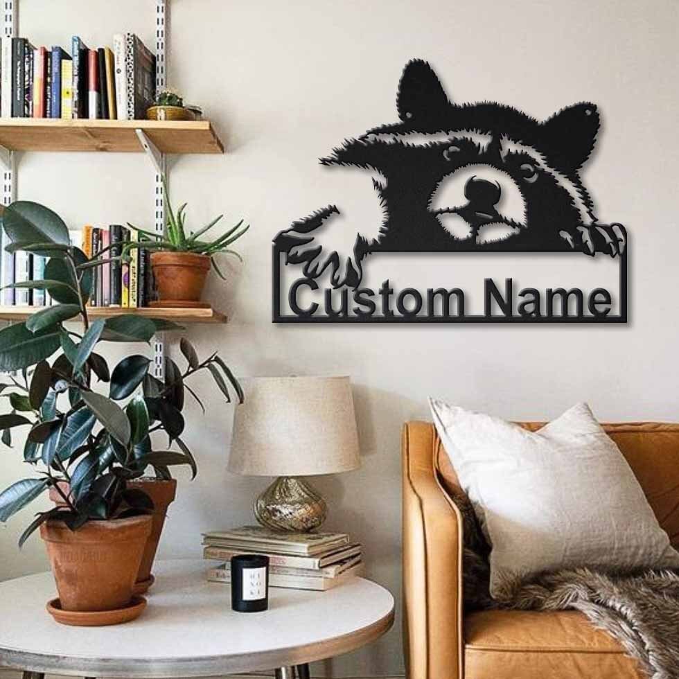 Raccoon Metal Sign Art, Custom Raccoon Metal Sign, Raccoon Head Bedroom ...