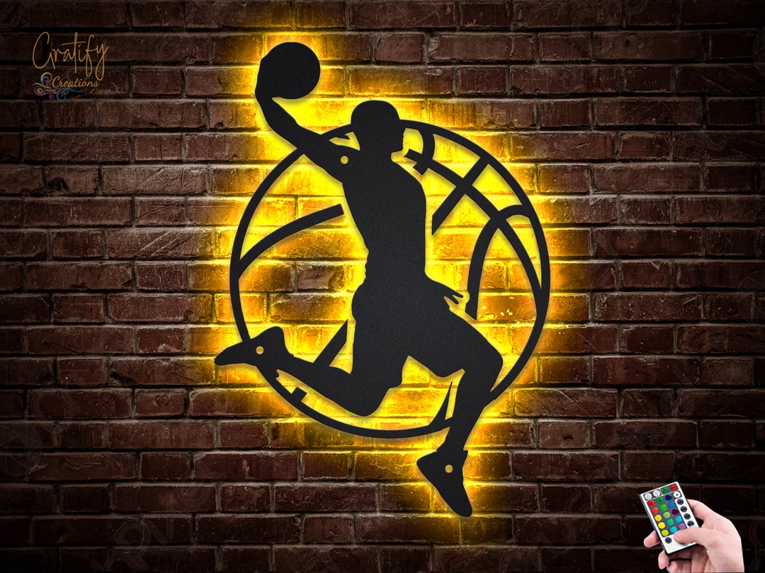 Basketball Player Ball Contour Metal Wall Decor With LED Lights ...