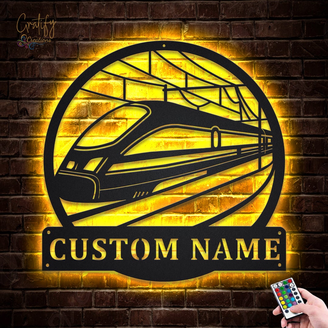 High Speed Train Metal Sign LED Lights V3, Custom Speed Train Metal ...