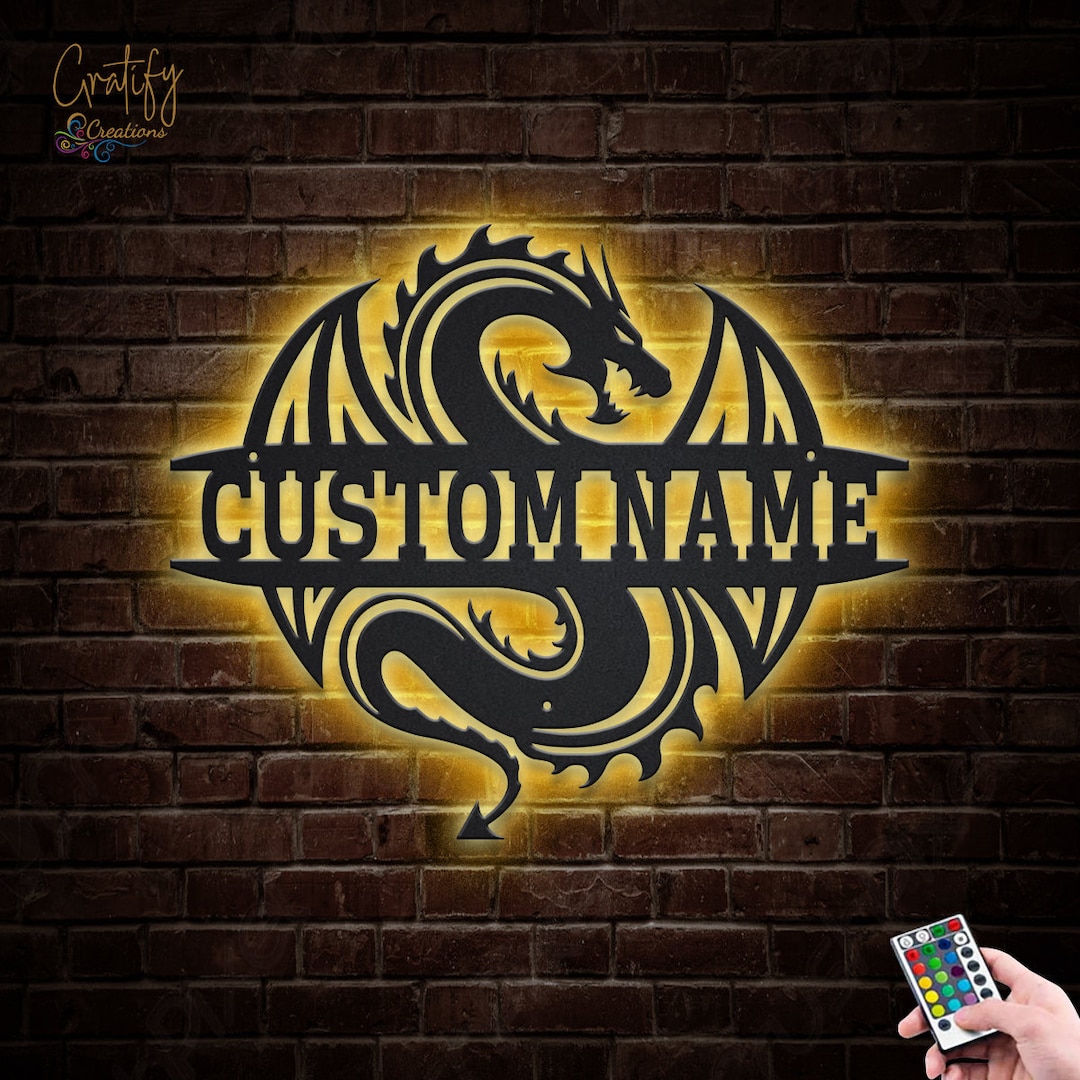 Custom Dragon Metal Sign With LED Lights Personalized Dragon - Etsy