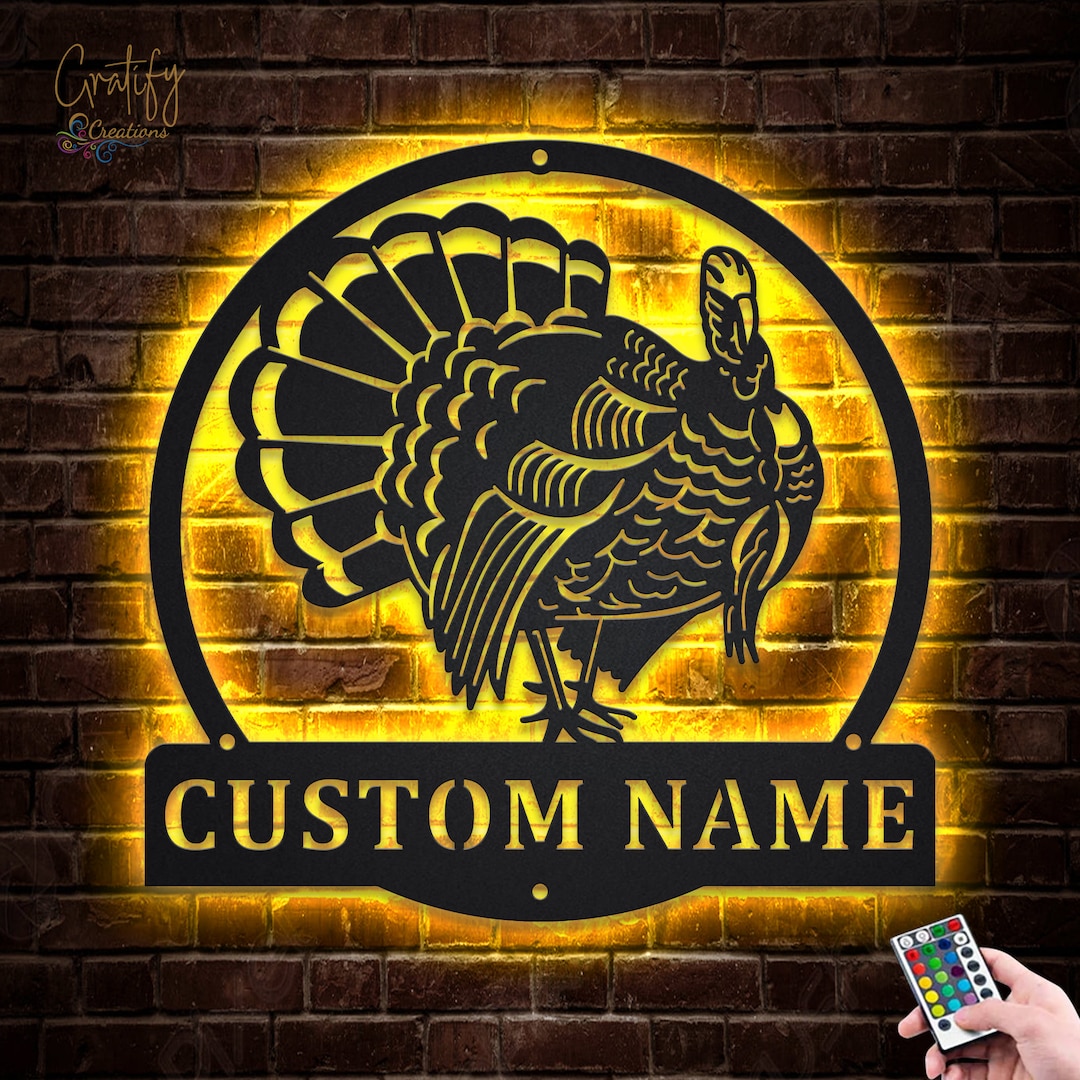 Turkey Bird Metal Wall Art LED Lights V1, Custom Turkey Bird Metal ...