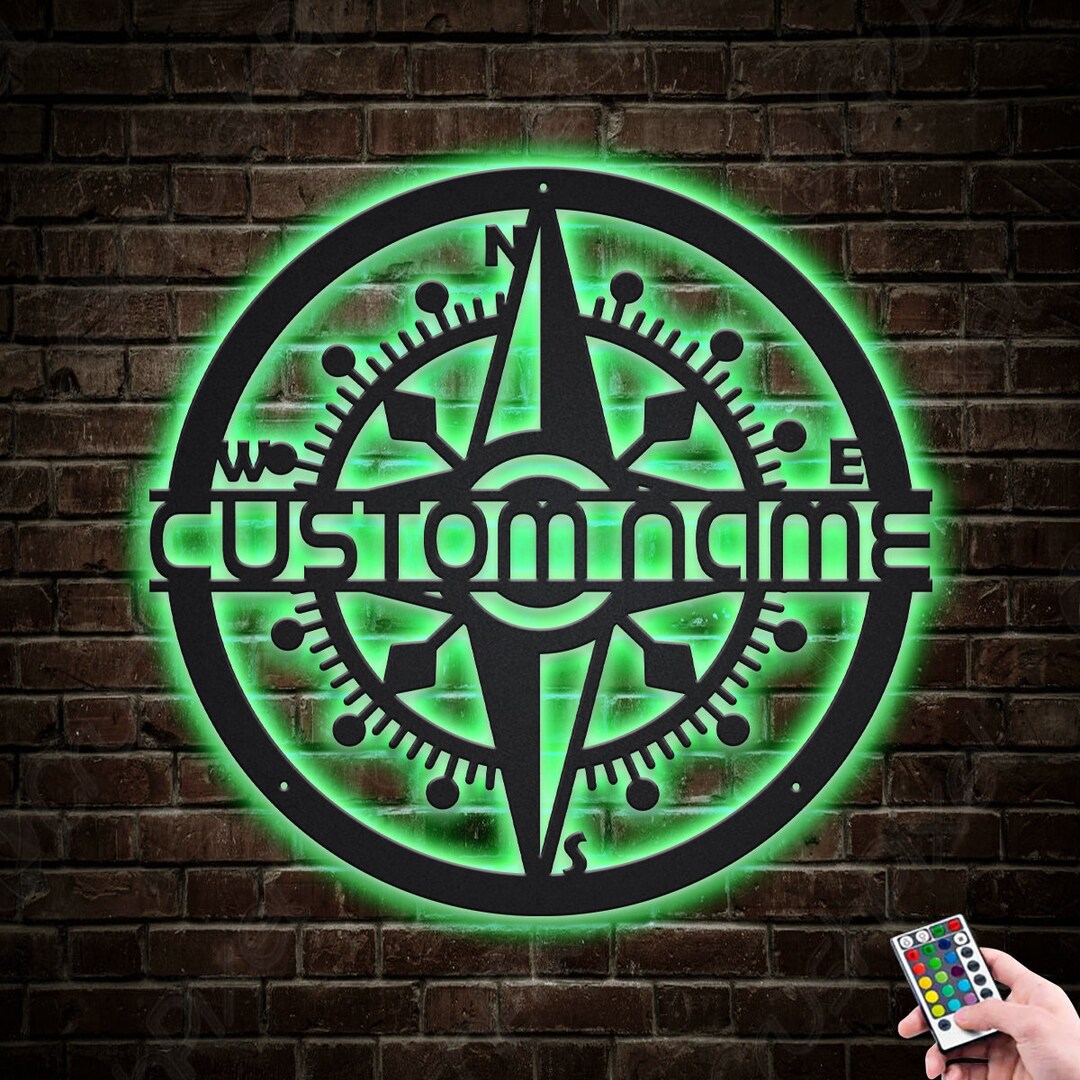 Compass Adventure Metal Sign LED Lights V2, Custom Compass Compass ...