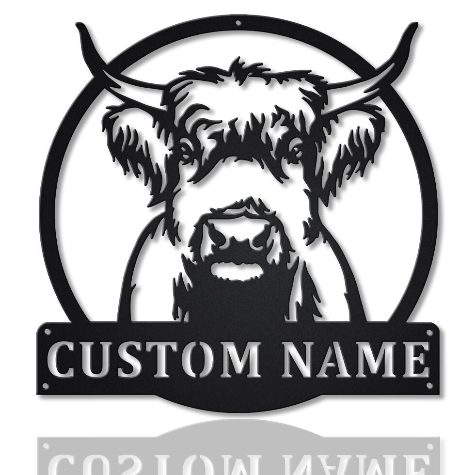 Custom Highland Cow Monogram Metal Sign Art Personalized - Etsy