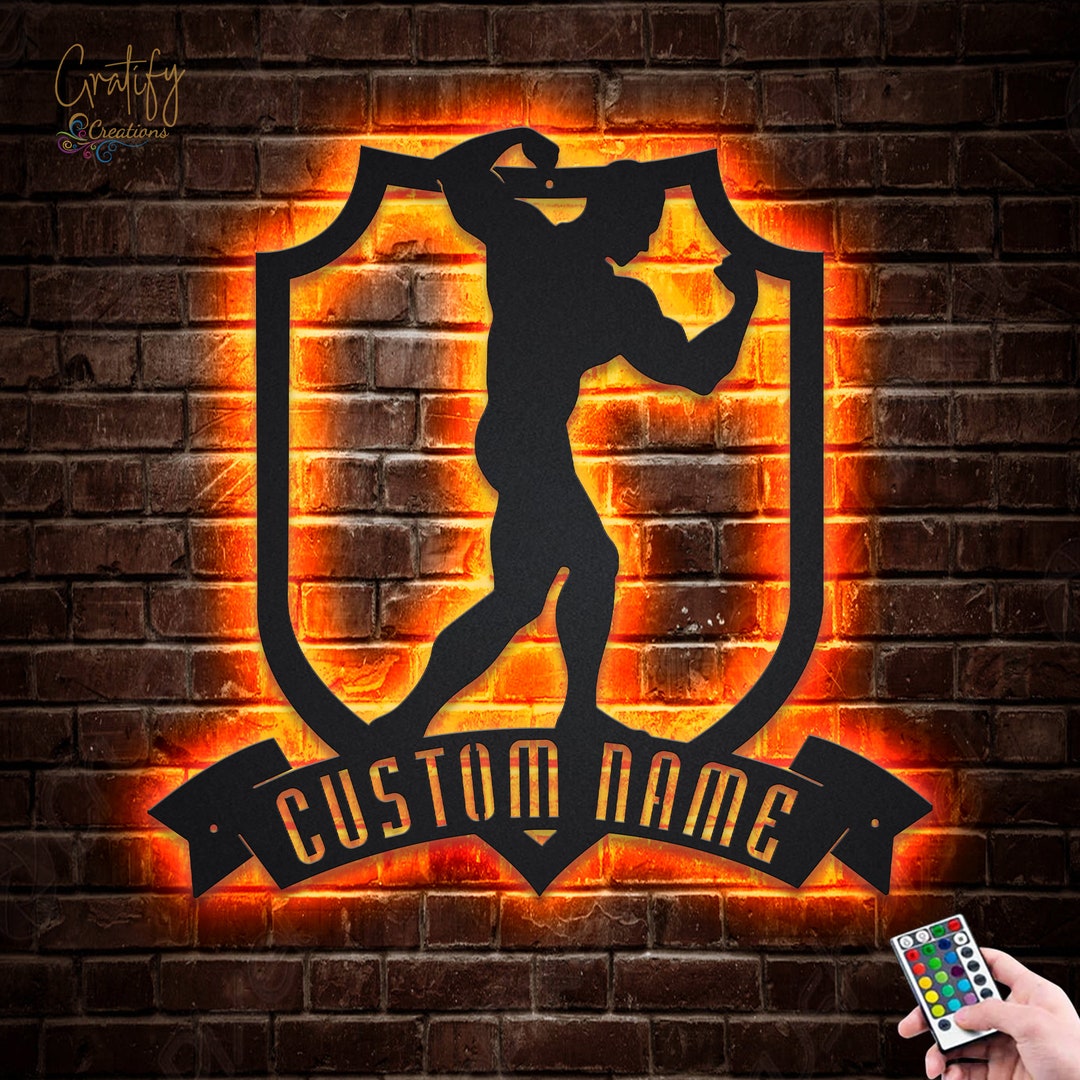 Male Bodybuilder Metal Sign LED Lights V2, Custom Bodybuilder Metal ...