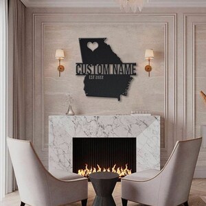 Georgia State Map Metal Sign LED Lights, Custom Georgia State Map Metal ...