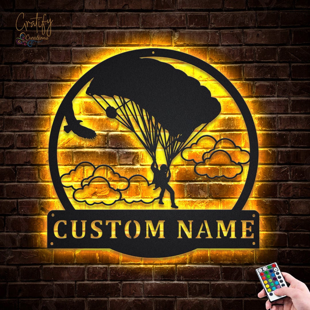 Parachuting Skydiving Metal Sign LED Lights V2, Custom Parachuting ...