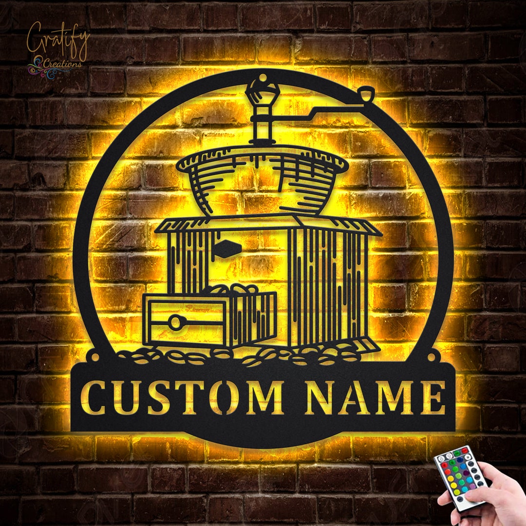 Coffee Metal Sign LED Lights V9, Custom Coffee Drink Hobbie Metal Signs ...