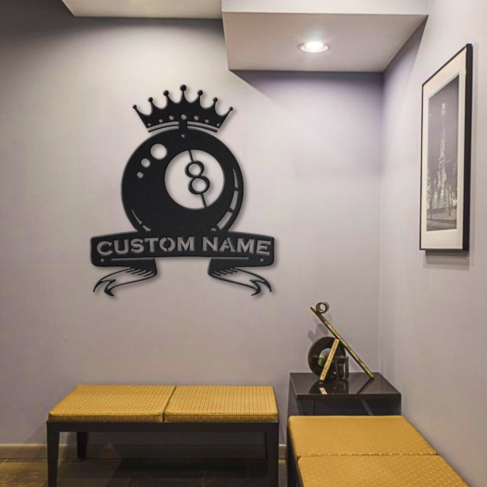 Billiards Metal Wall Art LED Light V8, Custom Billiards Metal Signs ...