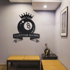 Billiards Metal Wall Art LED Light V8, Custom Billiards Metal Signs ...