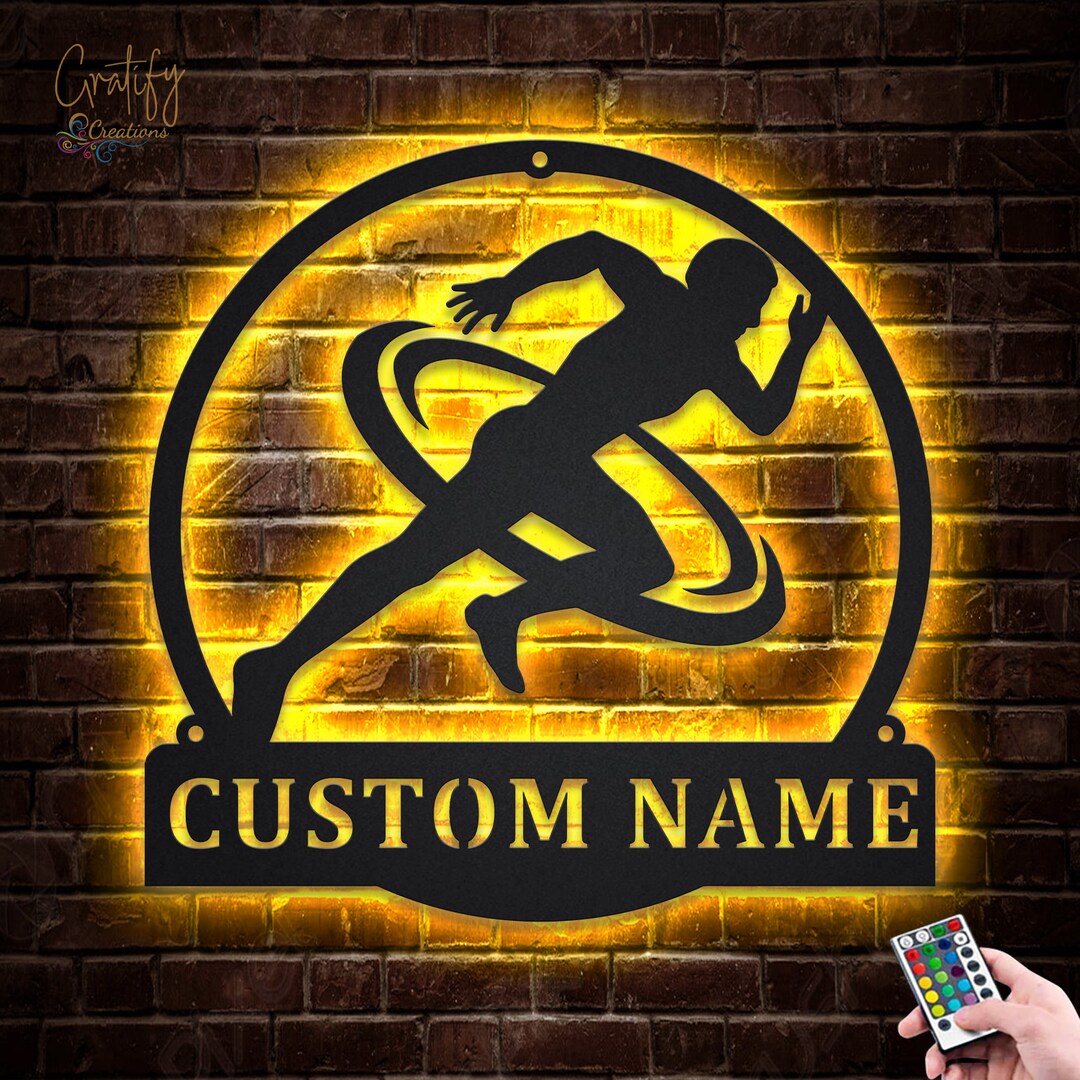 Running People Sport Metal Sign LED Lights V4, Custom Marathon Sport ...