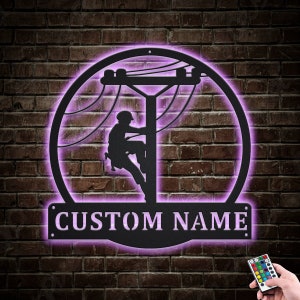 Lineman Metal Sign LED Lights V4, Custom Lineman Metal Sign, Lineman ...