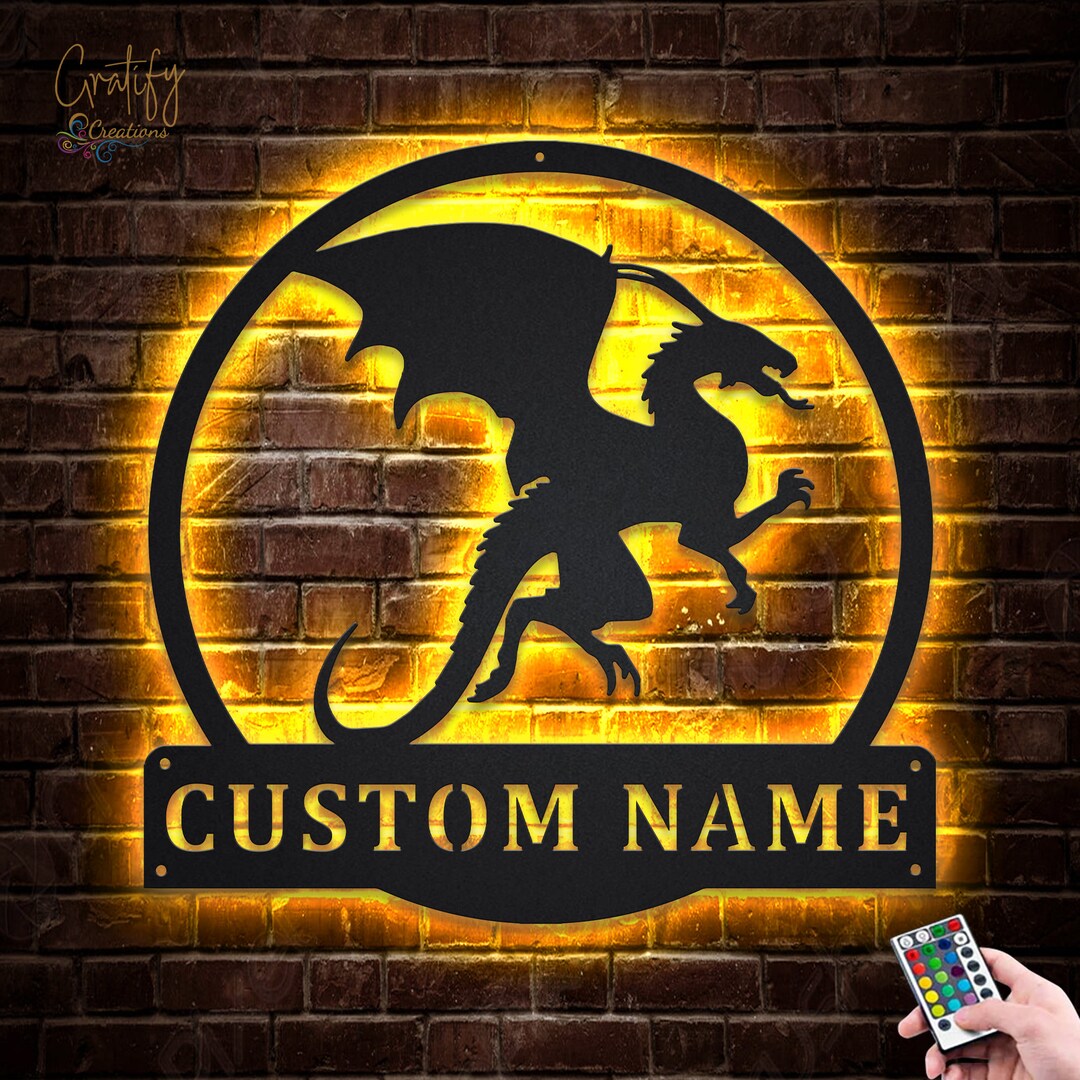 Dragon Metal Sign With LED Lights V2, Custom Dragon Metal Sign, Dragon ...