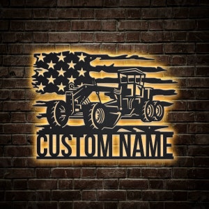 US Motor Grader Metal Sign LED Lights, Custom Motor Grader Metal Sign ...