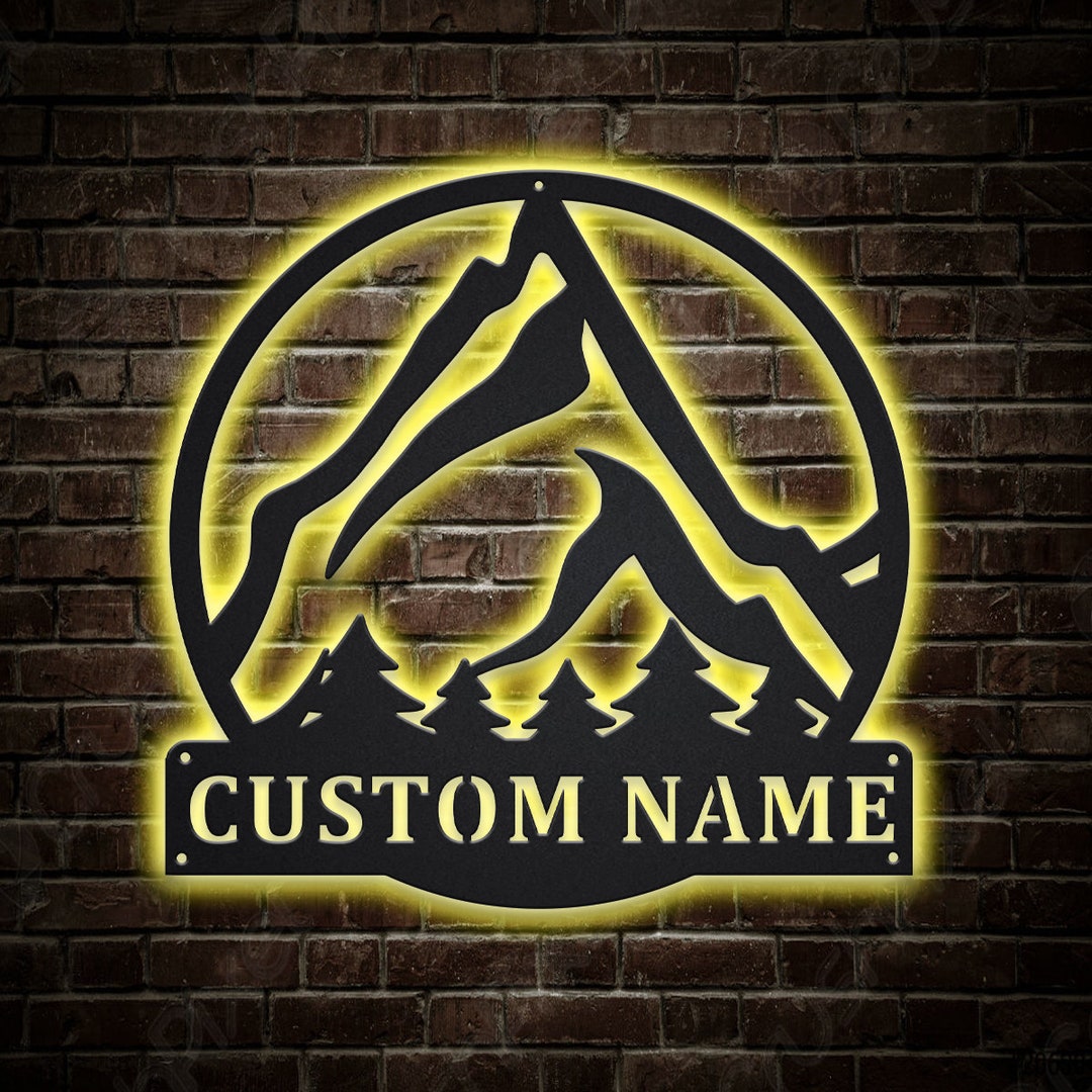 Mountains Metal Sign LED Lights V3, Custom Mountains Metal Signs ...