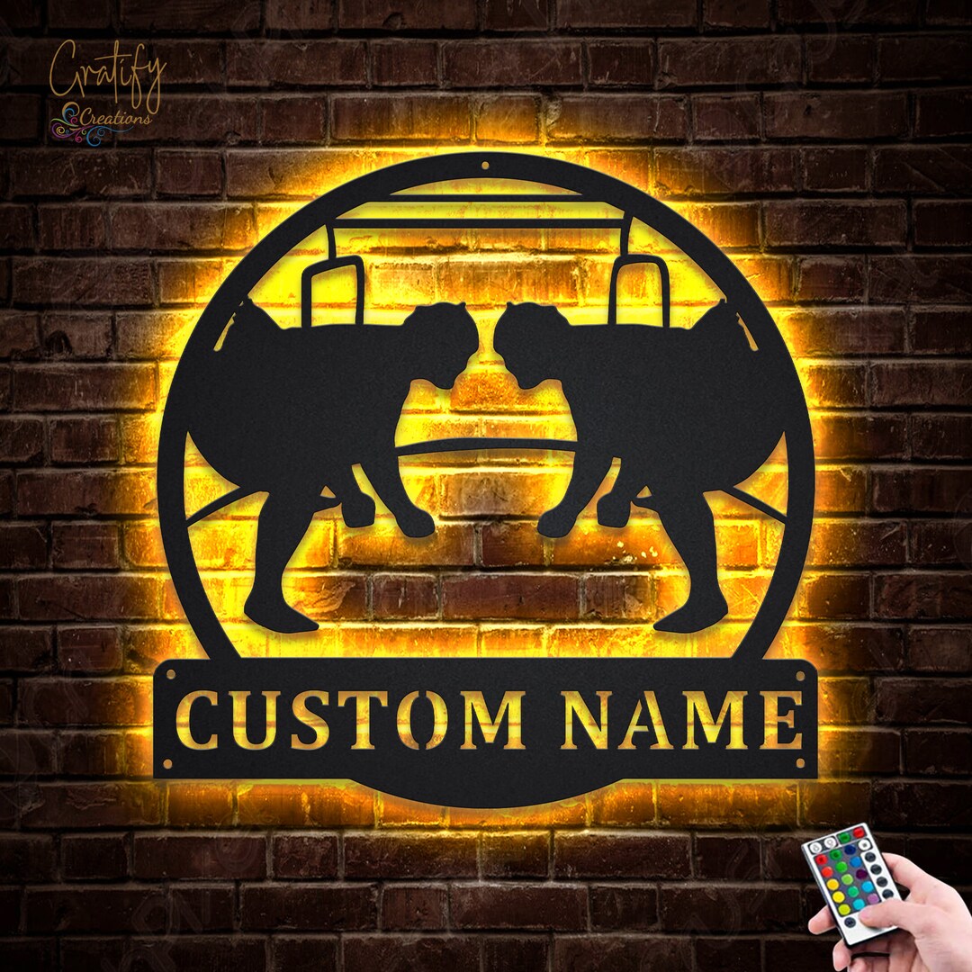 Sumo Wrestlers Metal Sign LED Lights V3, Custom Sumo Sport Metal Sign ...