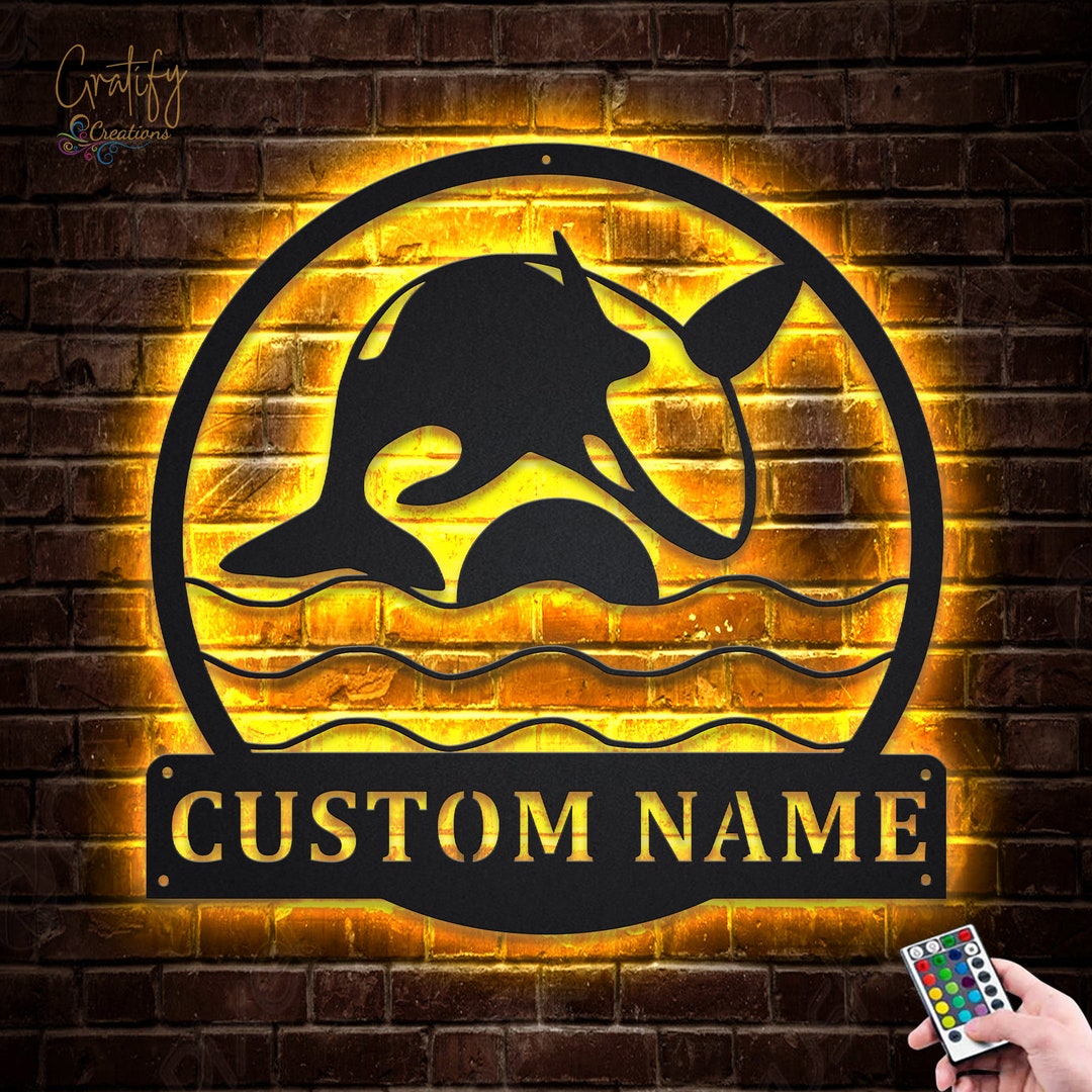 Orca Whale Metal Sign LED Lights V2, Custom Orca Whale Metal Sign, Orca ...