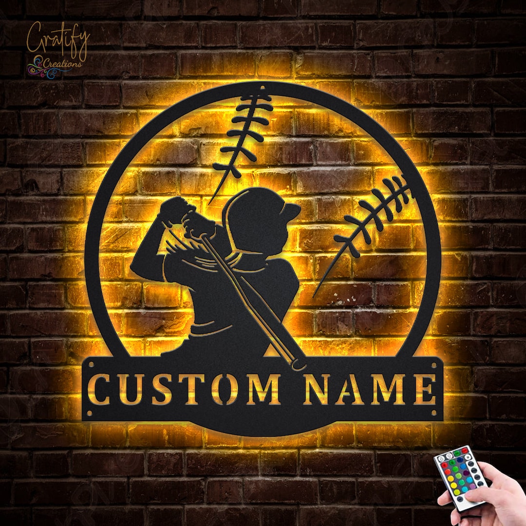Softball Metal Sign With LED Lights, Custom Softball Fan Metal Wall Art ...