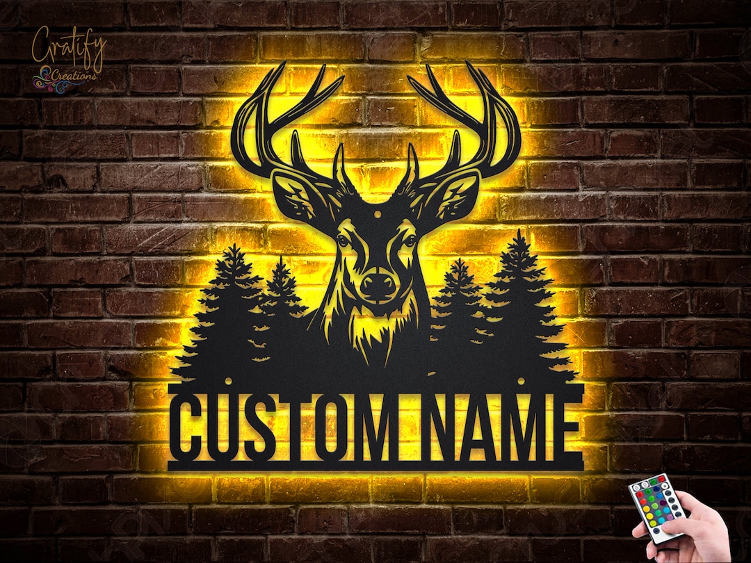 Custom Deer and Tree Hunting Metal Wall Art Sign LED Lights ...