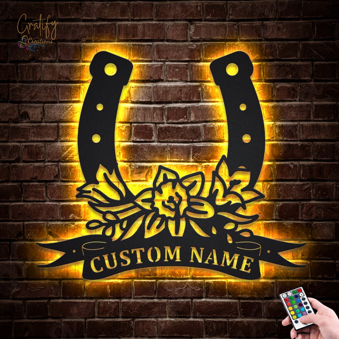 Floral Horseshoe Metal Sign LED Lights V5, Custom Cowboy Boots Metal ...