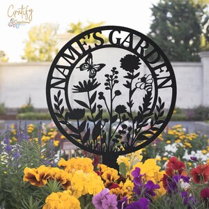 Custom Garden Name Sign, Personalized Metal Yard Art With Stakes ...