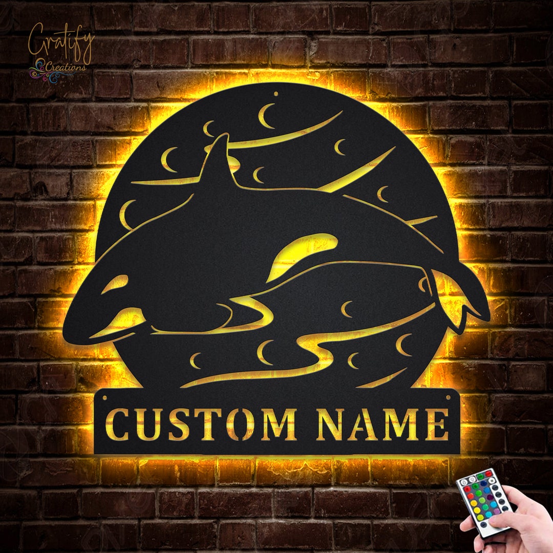 Orca Whale Metal Sign LED Lights V3, Custom Orca Whale Metal Sign, Orca ...