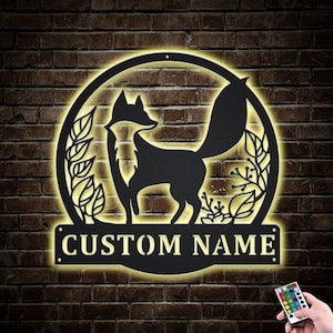 Fox Animal Metal Sign LED Lights V1, Custom Fox Animal Metal Sign, Fox ...
