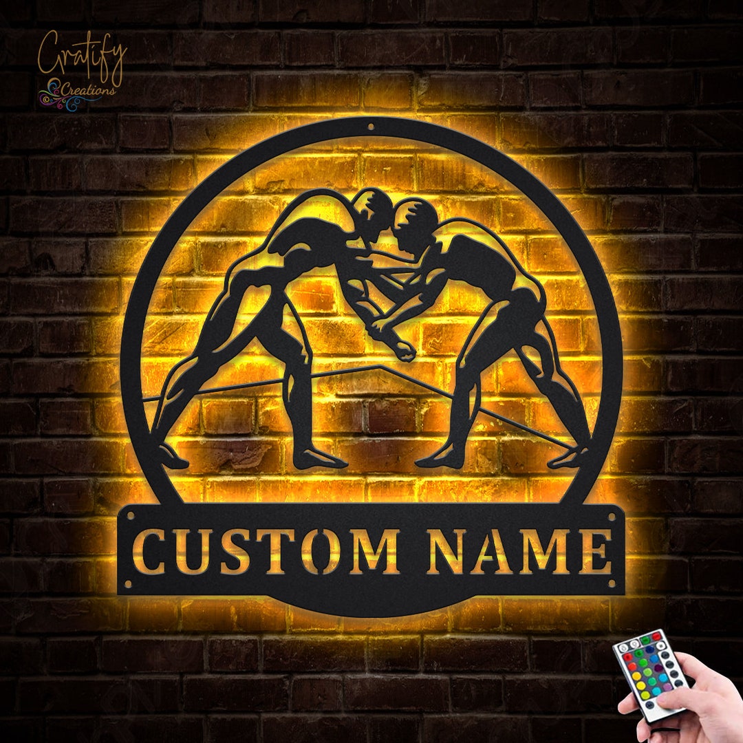 Wrestling Sport Metal Sign LED Lights V9, Custom Wrestling Metal Sign ...
