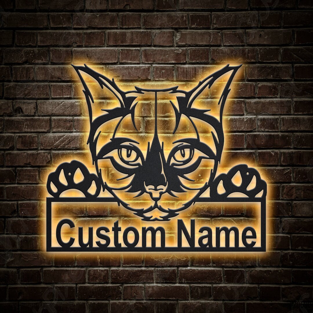 Personalized Main Coon Cat Metal Sign With LED Lights Custom Main Coon ...