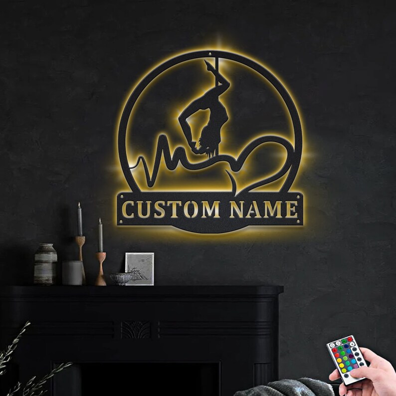 Love Pole Dance Metal Wall Art LED Lights Custom Pole Dance - Etsy