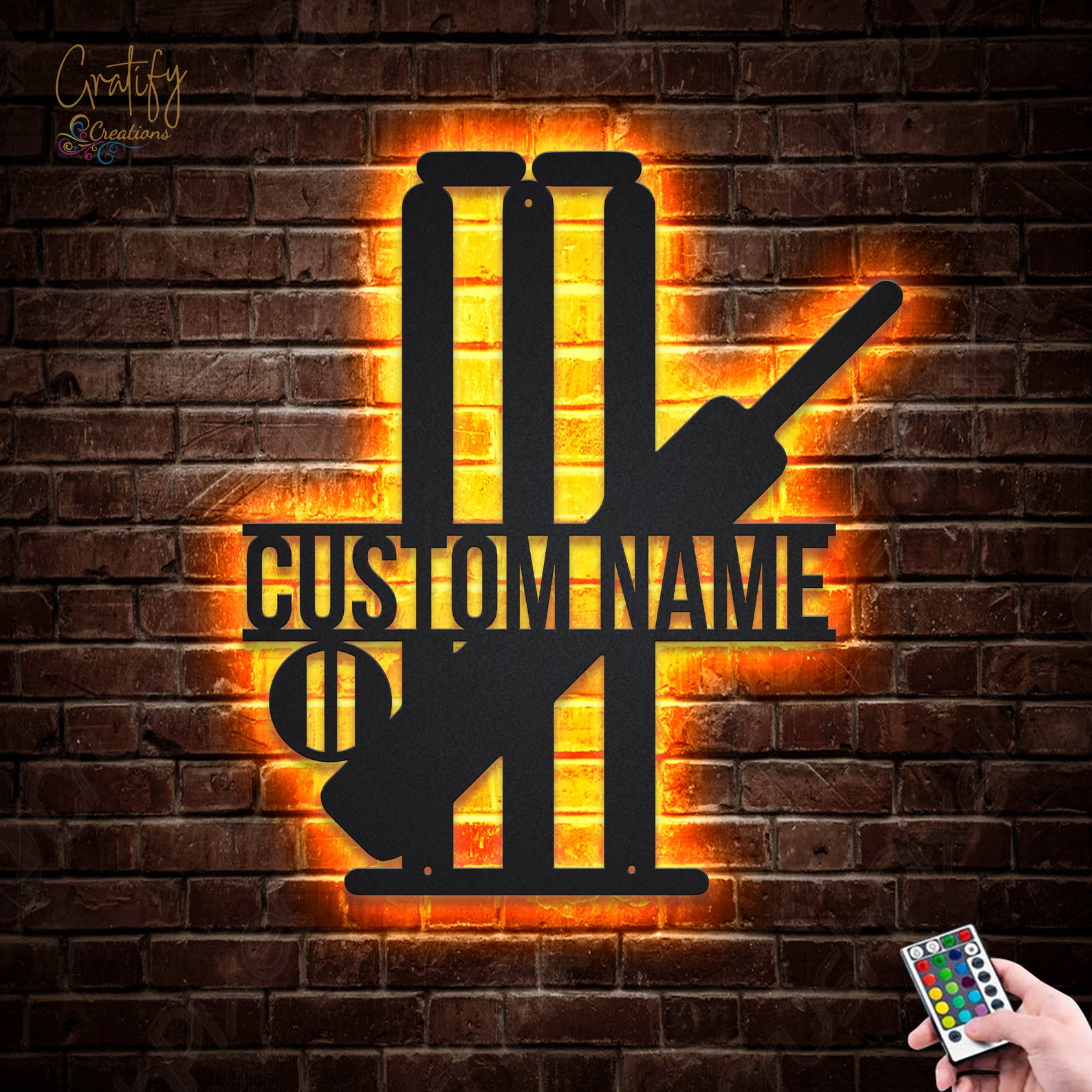 Cricket Stump Sport Metal Wall Art LED Lights V4, Custom Cricket Sport ...