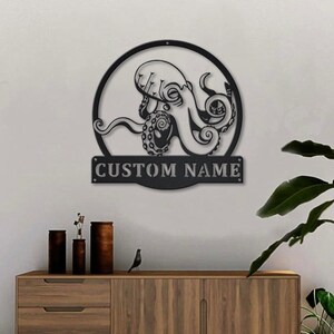 Octopus Monogram Metal Sign With LED Lights V2, Custom Octopus Metal ...