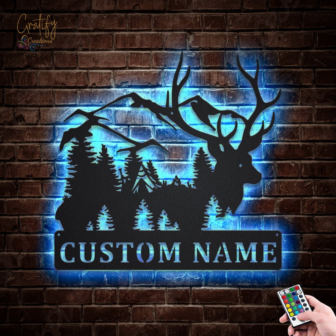Custom Deer Wildlife Camping Metal Wall Art LED Light | Deer Hunting ...