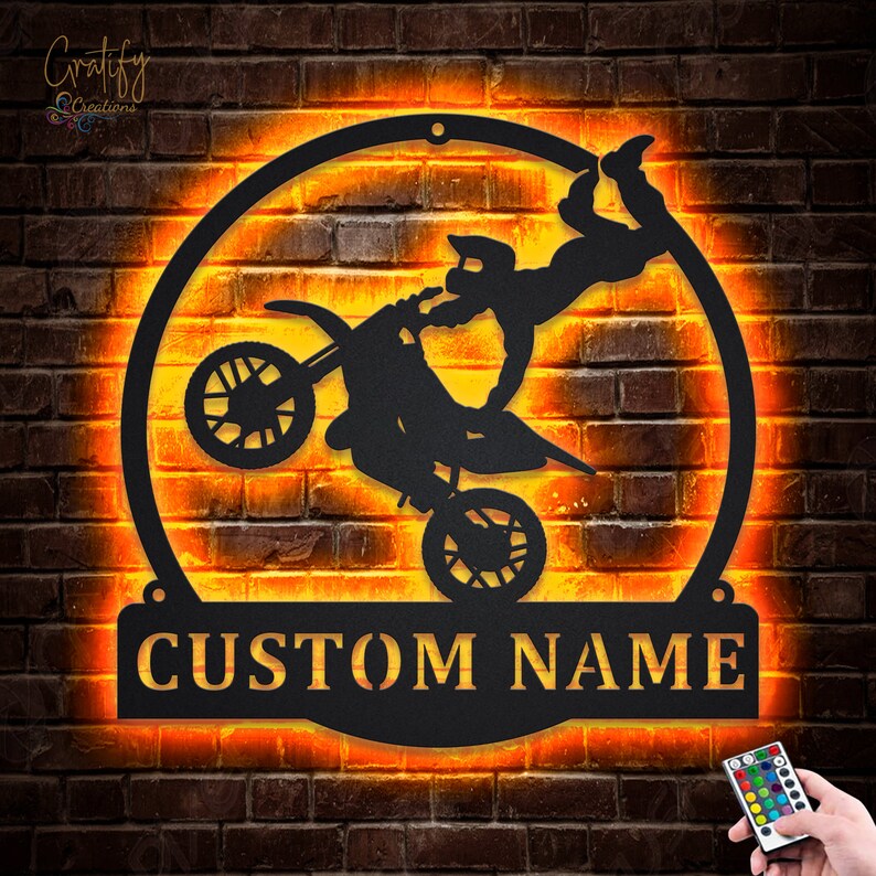 Motocross Rider Metal Wall Art LED Lights V6, Custom Motocross Biker ...