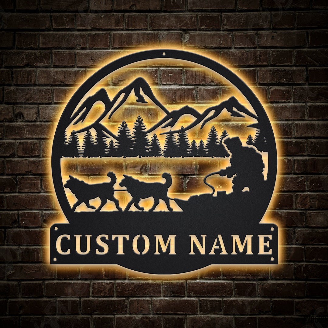 Sled Dog Racing Metal Sign LED Lights, Custom Sled Dog Racing Sign ...