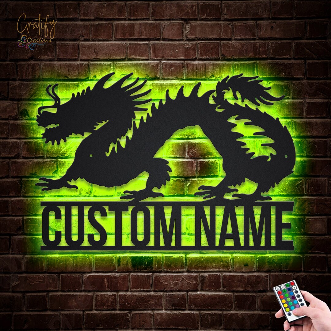 Dragon Hobbie Metal Sign LED Lights V8, Custom Dragon Metal Sign ...