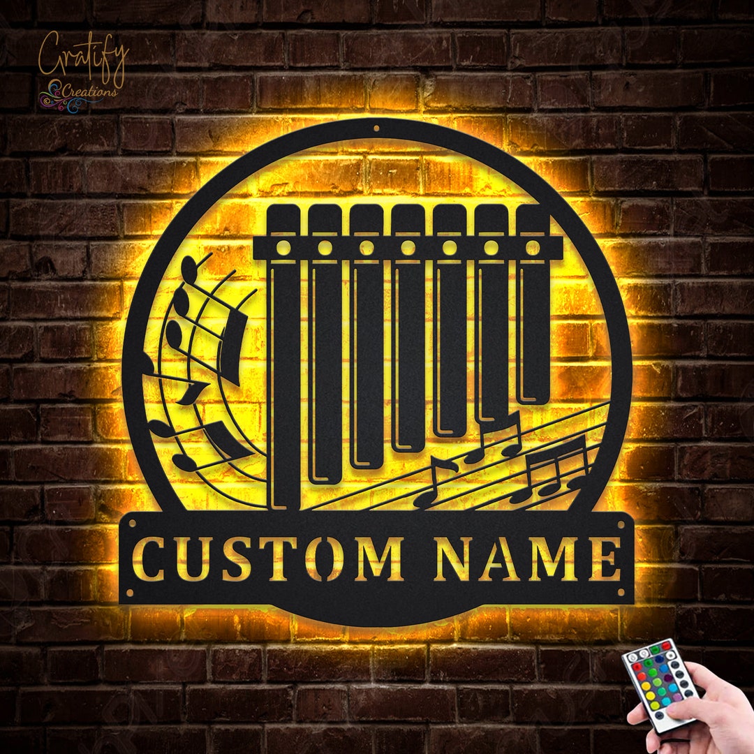 Pan Flute Metal Sign LED Lights, Custom Pan Flute Metal Wall Art, Pan ...