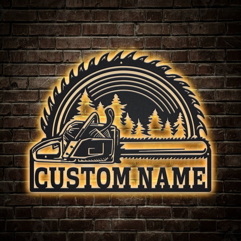 Chainsaw Wood Metal Sign LED Lights, Custom Woodworker Metal Sign ...