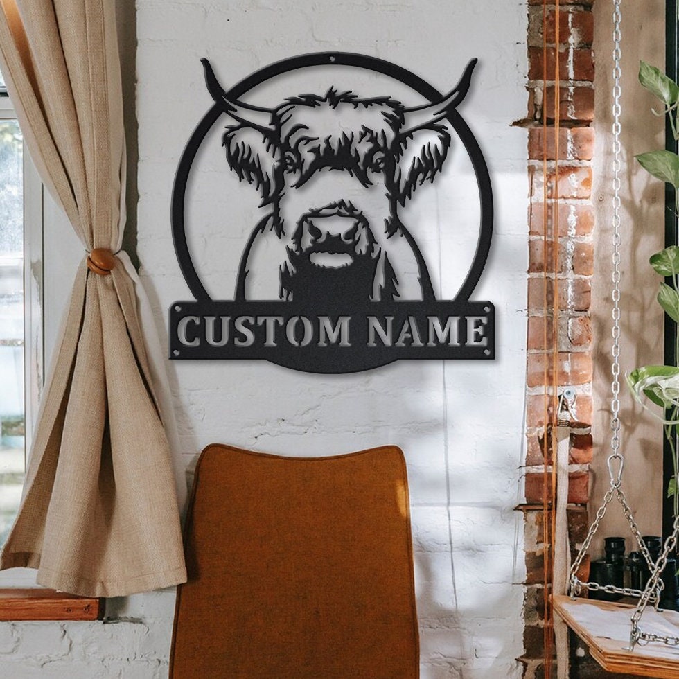 Custom Highland Cow Monogram Metal Sign Art Personalized - Etsy