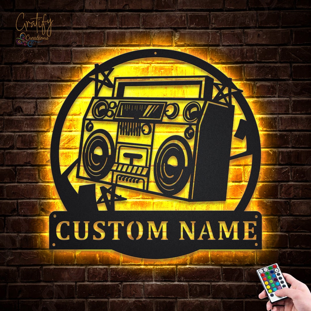 Boombox Music Metal Sign LED Lights V1, Custom Boombox Metal Signs ...