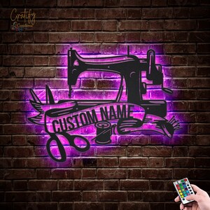 Floral Sewing Metal Wall Art LED Lights V6, Personalized Sewing Machine ...