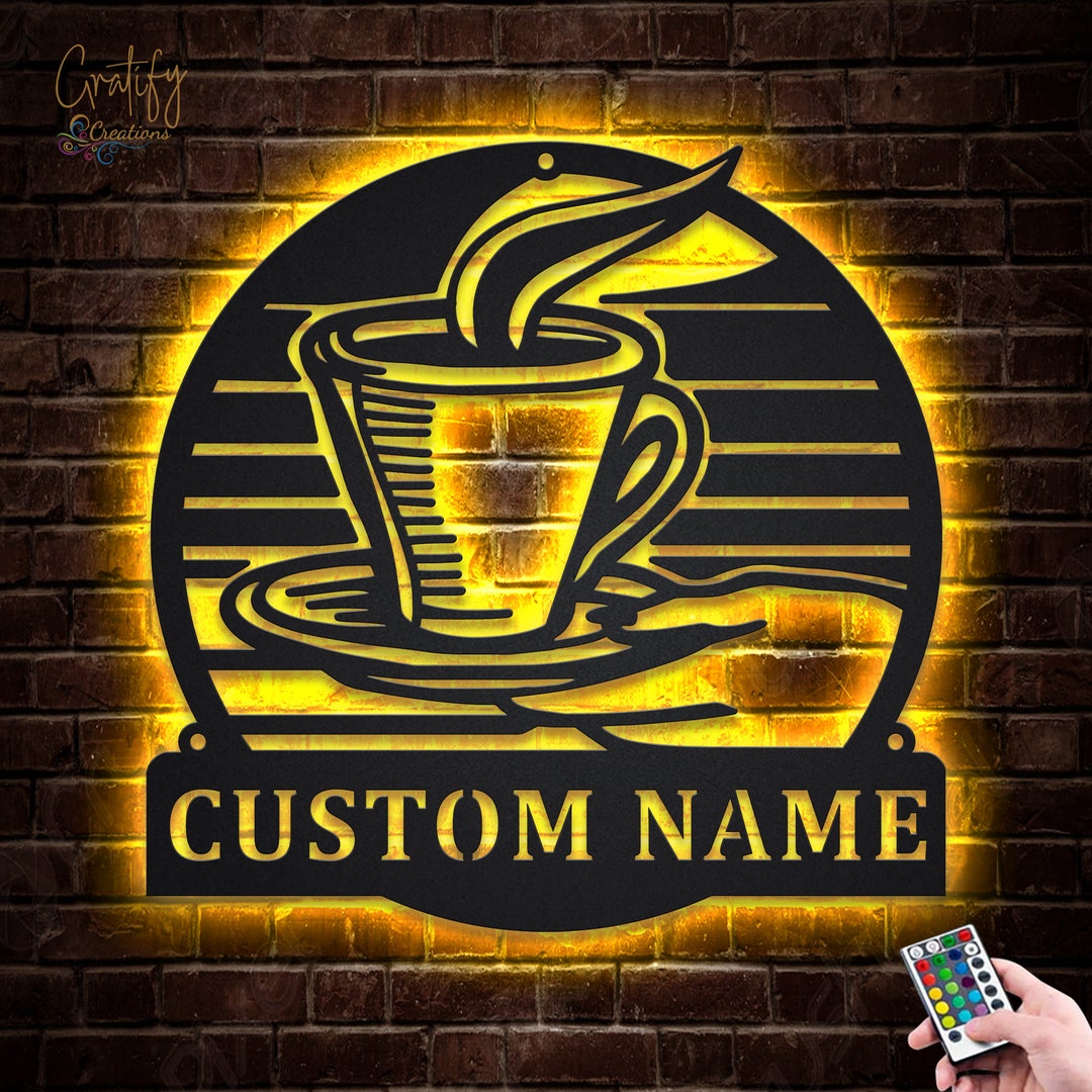 Coffee Metal Sign LED Lights V5, Custom Coffee Drink Hobbie Metal Signs ...