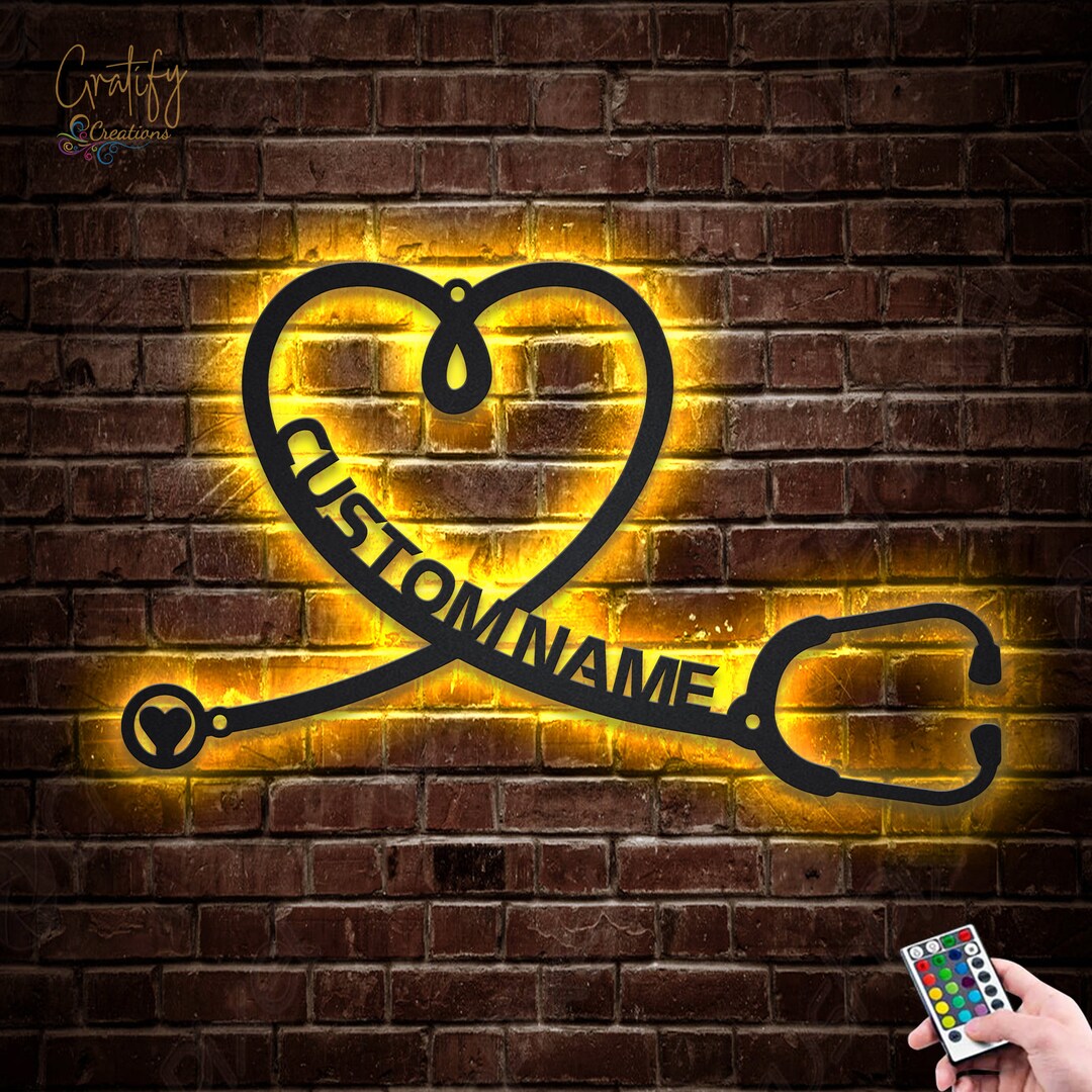 Stethoscope Nurses Metal Sign LED Lights V4, Custom Stethoscope Metal ...