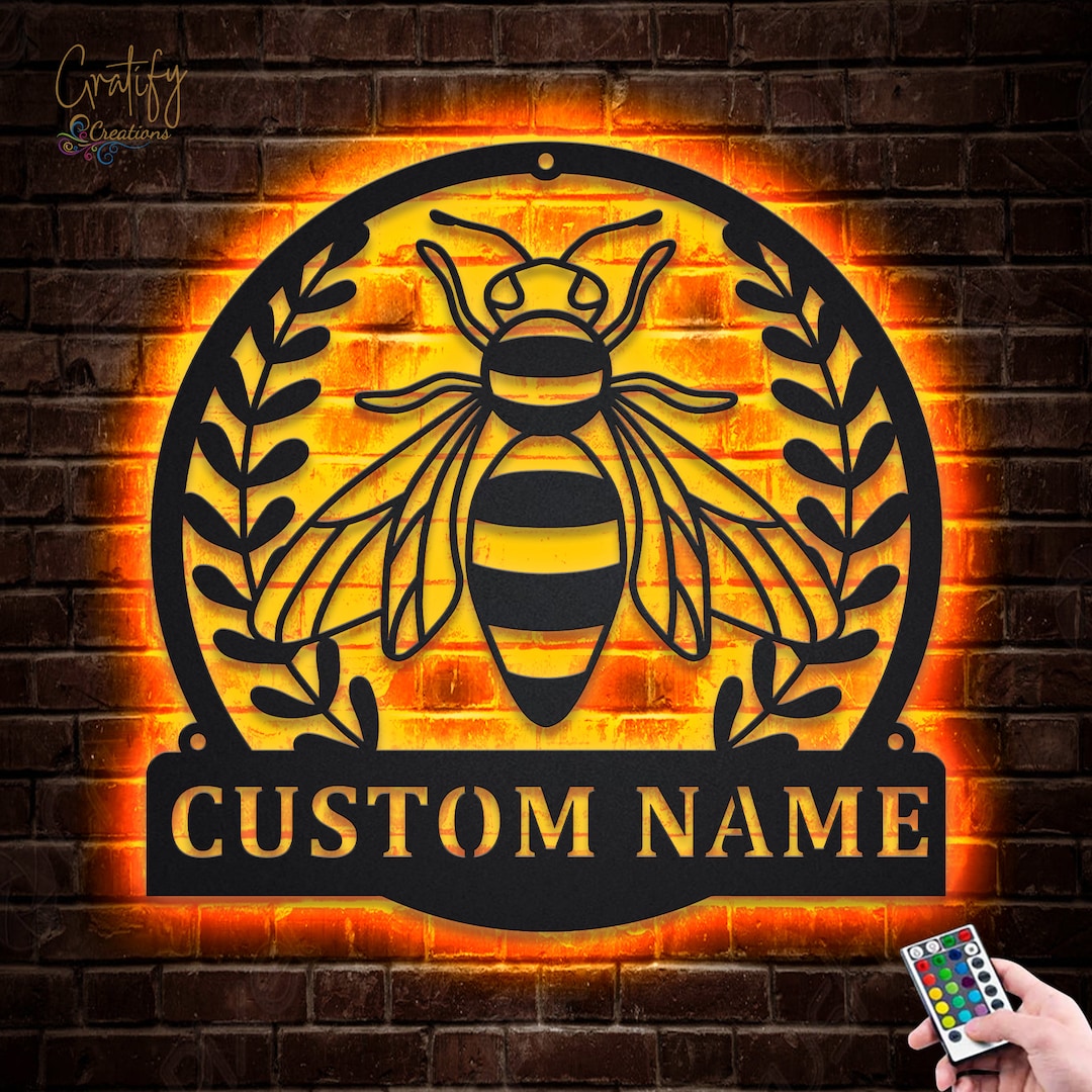Bee Metal Sign LED Lights V8, Custom Honey Bee Metal Sign, Bee ...